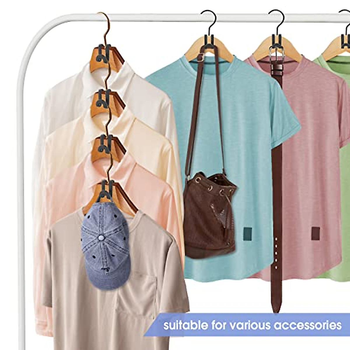 100Pcs Clothes Hanger Connector Hooks, Cascading Hangers Space Saving Plastic Hanger Hooks Space Saver Hanger Extender Clips for Velvet Wooden Plastic Metal Hangers Heavy Duty Clothes Closet, Black