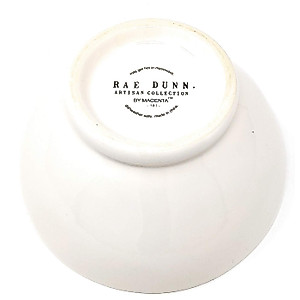 Rae Dunn by Magenta ICE CREAM Bowl, Ceramic, White with Blue Interior and Black LL. 3in x 5.5in