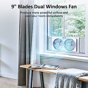 Shinic 9 Inch Twin Window Fan Reversible Airflow Control, 2 Speeds Window Exhaust Fan with Auto-locking Expenders and Foldable Handle, ETL Listed, Household Window Fan Fits 22"-33" ​Window