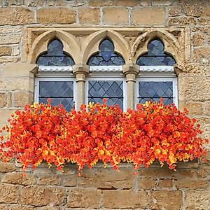 Momkids 4 Bundles Artifical Spring Flower Outdoor Fake Plant Decor UV Resistant Faux Plastic Plants Hanging Plante Halloween Flower for Home Garden Porch Thanksgiving Christmas Decorations