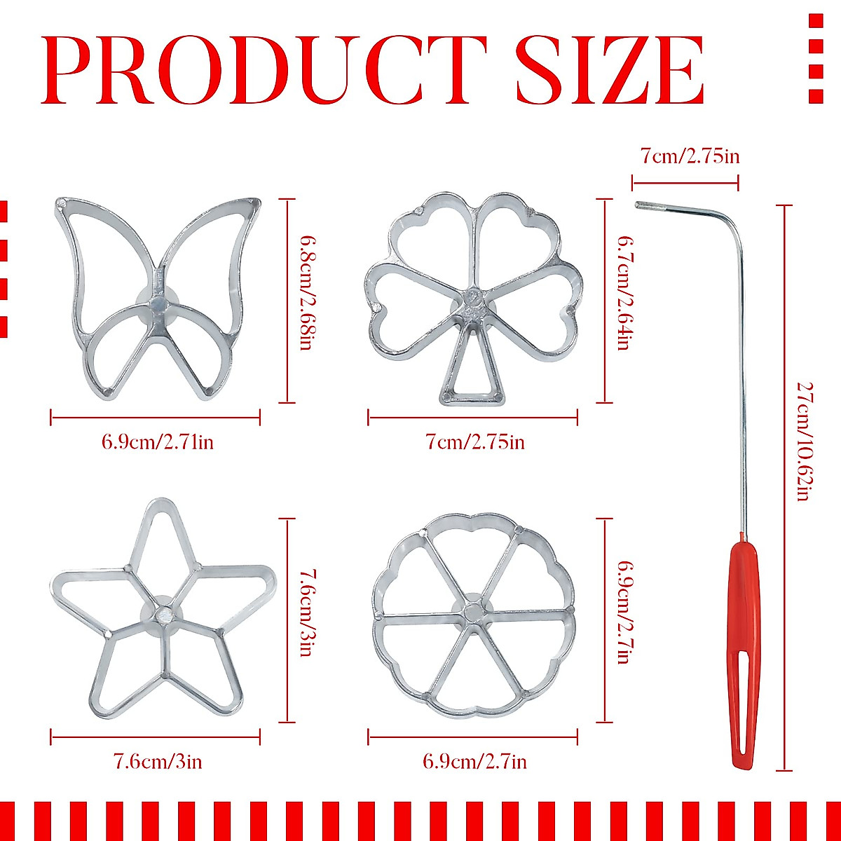 VEIREN Rosette Iron Set Creative Cake Printing Cookie Pastry Mold with 4 Shapes Interchangeable Heads Cute Butterfly Star Snowflake Leaf with Lifting Handle for Dessert Biscuit Waffle Baking Gadget