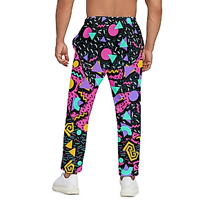 Bornore 80s 90s Mens Jogger Workout Athletic Sweatpants Vintage Neon Outfit Funny Long Pants(Red-M)