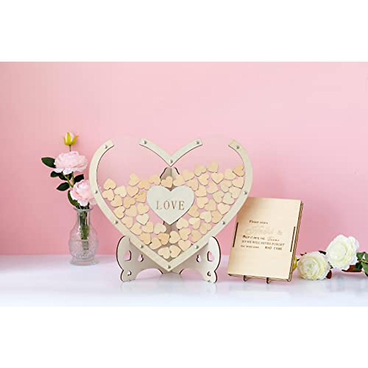 Wooden Wedding Guest Book Alternative Transparent Heart Wedding Guest Books for Reception Guests to Sign with Drop Box Gifts for Bride,Graduation Anniversaries Party Reception, 80 PC (Hearts)