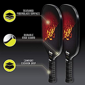 Franklin Sports Pickleball Paddle and Ball Set - (2) Fiberglass Pickleball Rackets + (4) X-40 Pickleballs - USA Pickleball (USAPA) Approved, Red/Yellow