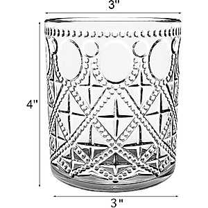 Yesland 6 Pack Vintage Drinking Glasses, 10 oz Clear Hobnail Glasses Tumbler - Embossed Water Glassware Set for Juice, Beverages, Beer, Cocktail, Whisky, Dinner Parties, Bars, Restaurants
