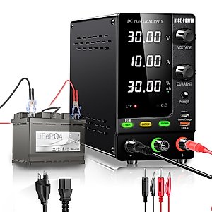 NICE-POWER DC Power Supply Variable 30V 10A, 300W Encoder Adjustable 6V 12V 24V LiFePO4 Lithium Ion etc. Battery Charger Regulated Lab Bench Power Supply Output Switch/OCP Function/Quick Charge Port
