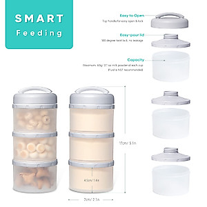 Termichy Stackable Formula Dispenser Portable Milk Powder Container, 2 Pack, Grey