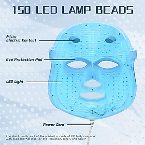 HXDZFX LED FACIAL LIGHT THERAPY MASK-Led Face Mask Light Therapy, 7 Led Light Therapy Facial Skin Care Mask - Blue & Red Light for Acne Photon Mask - Skin Care Mask for Face.White