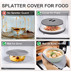 3 in 1, JesDiary Microwave Cover & Silicone Mat - Mat as Bowl Holders, Cover for Food Splatter Guard, Hot Pad,Breathable Easy Folding Food Lids Multi-use Washing Basket for Vegetables and Fruits,Grey