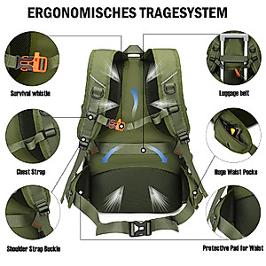 JANSBEN Hiking Camping Backpack 40L, Lightweight Rucksack Men Women Outdoor Sport Trekking Traveling Daypack