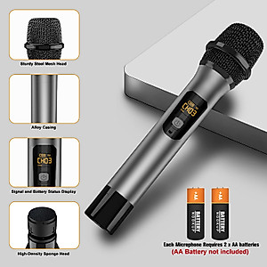 VeGue Wireless Microphone, UHF Cordless Dual Handheld Dynamic Mic Set with Rechargeable Receiver, for Karaoke Party, Voice Amplifier, PA System, Singing Machine, Church, Wedding, Meeting, 200ft (WM-2)