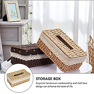 Cabilock Tissue Holders Decorative Woven Tissue Box Cover Rustic Tissue Box Retro Rectangular Rattan Tissue Holder for Disposable Paper Facial Tissues Car Tissue Holder