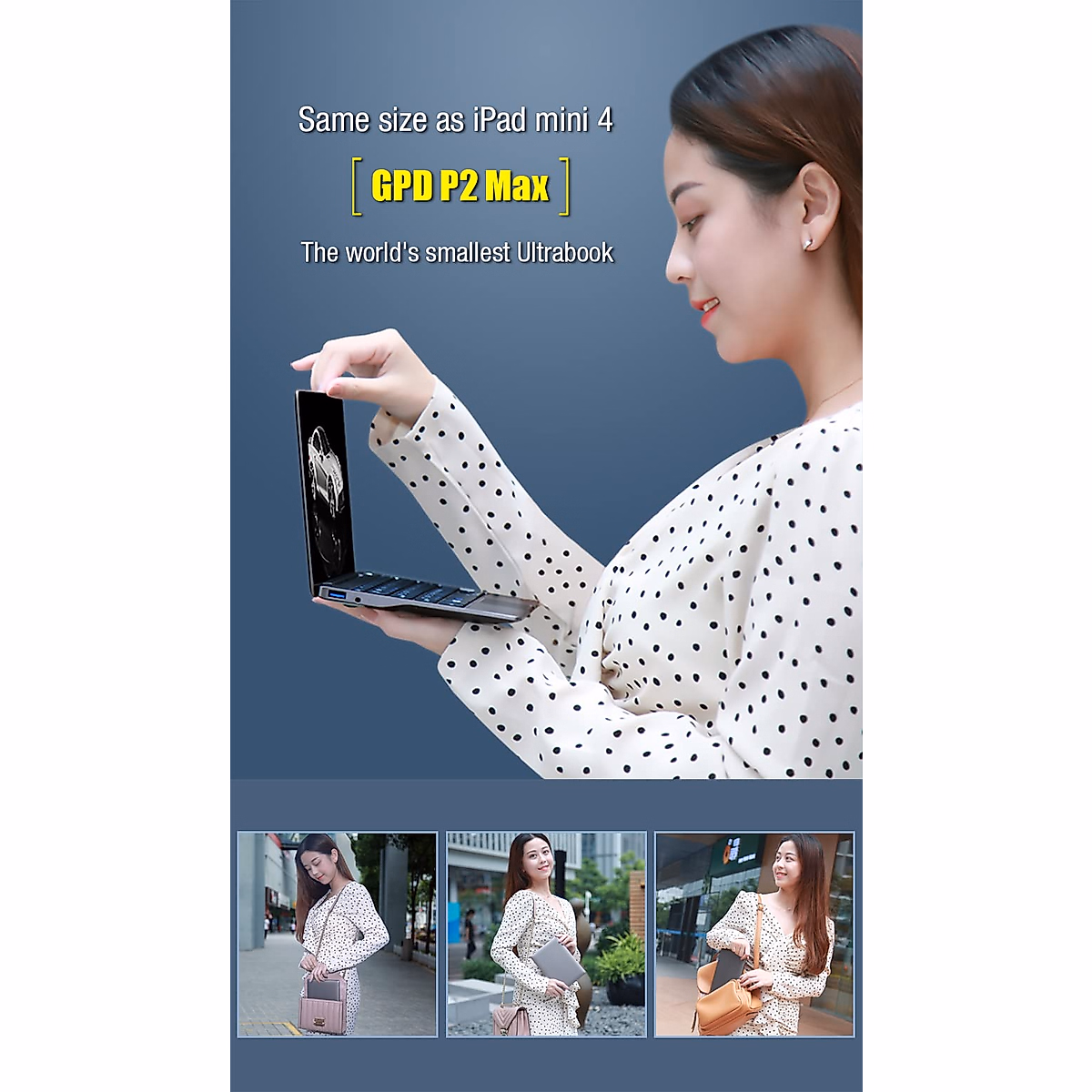 GPD P2 Max, Portable Ultrabook Laptop 8.9" Touch Screen Win 10 Home CPU Intel m3-8100Y 8GB RAM/512GB Storage Built-in Camera (Amber Black)