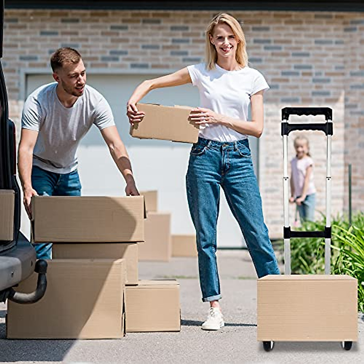 F2C Portable Folding Hand Truck Aluminium Luggage Trolley Cart and Dolly 175 lbs Capacity with Black Bungee Cord, Telescoping Handle, PVC Wheels with Double Bearings for Travel Office Auto Moving