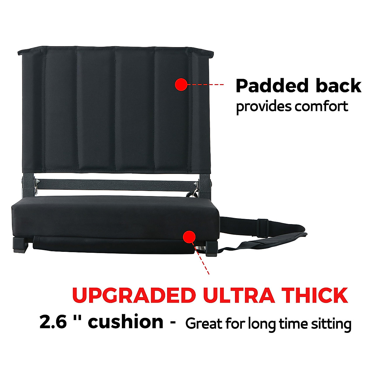 SPORT BEATS Stadium Seats with Back Support Bleacher Chairs with Back and Cushion Thick Padded Bleacher Seats Includes Shoulder Strap