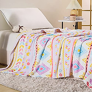 Whale Flotilla Flannel Fleece Throw Blanket for Couch/Sofa/Chair, Plush Soft Warm Blanket with Printed Geometry Pattern, 50"x70", Cute Pink