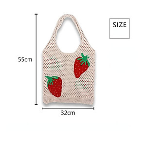 Crochet Tote Bag Aesthetic Y2K Underarm Bag Grunge Fairycore Knit Strawberry Shoulder Handbags Purse Accessories for Women (Beige)