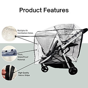 SASHA'S Rain and Wind Cover for Graco Ready2Grow LX 2.0 Double Stroller, Clear, Ventilation Holes, Maximum Coverage Made in USA (Stroller not Included)