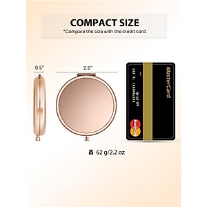 Getinbulk Compact Mirror for Purse, Double-Sided 1X/2X Magnifying Metal Pocket Makeup Mirrors(Round, Rose Gold)