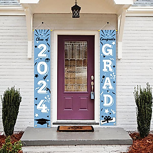 Graduation Porch Banner Class Sign Light Blue Congrats Grad Hanging Flags High School College University Party Decoration For Front Door Outdoor Light Blue