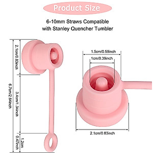 6 Pack Silicone Straw Cover Compatible with Stanley H2.0/1.0 Tumbler Cups All OZ, Reusable Drinking Straw Topper, Dust-Proof Straw Covers Cap for 6-10m/0.23-0.4inch Straws (2 Clear+2 white +2 pink)