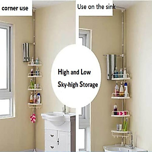 CNCEST 4 Tier Bathroom Shower Storage Shelf Corner Shower Caddy Tension Pole Rust Proof Telescopic Rod Storage Rack Organizer Corner Shower Organizer