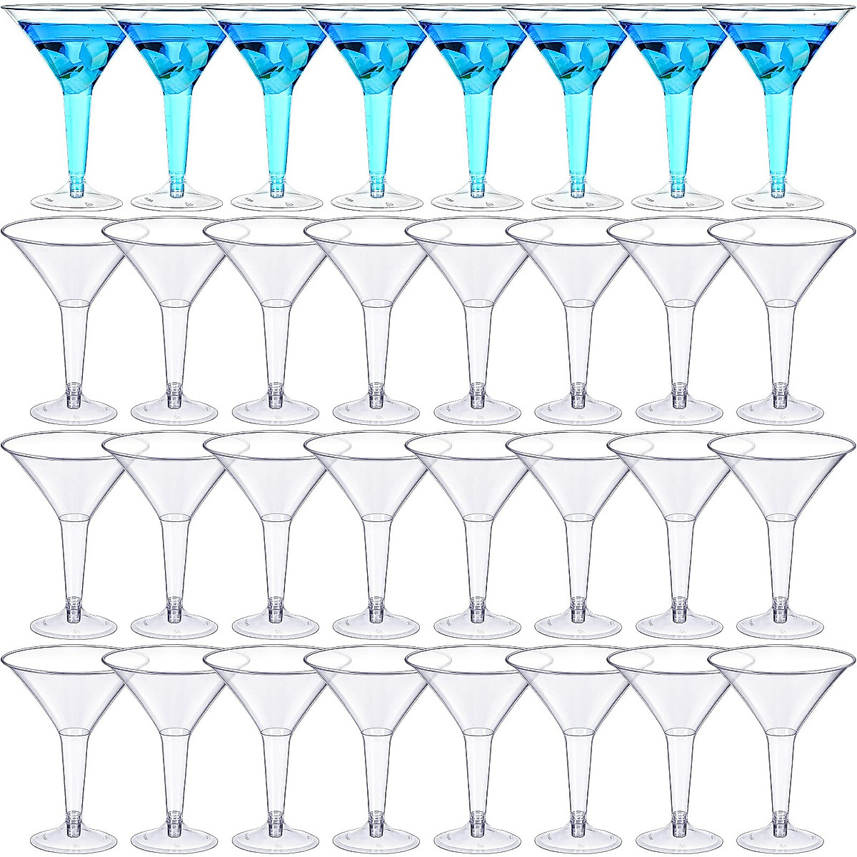 Clear Plastic Martini Glasses 8 oz Disposable Martini Cocktail Glasses Plastic Martini Cup Martini Party Glasses Stackable Stemmed Disposable Glasses for Wine Champagne Outdoor Wedding Picnic (32 Pcs)