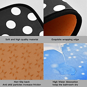 CaTaKu Kitchen Area Rug 2 Piece Set Polka Dot Black and White Polyester Non-Slip Floor Rug Runner Washable Carpet Mat Comfort Standing Mat for Kitchen Home Decorative