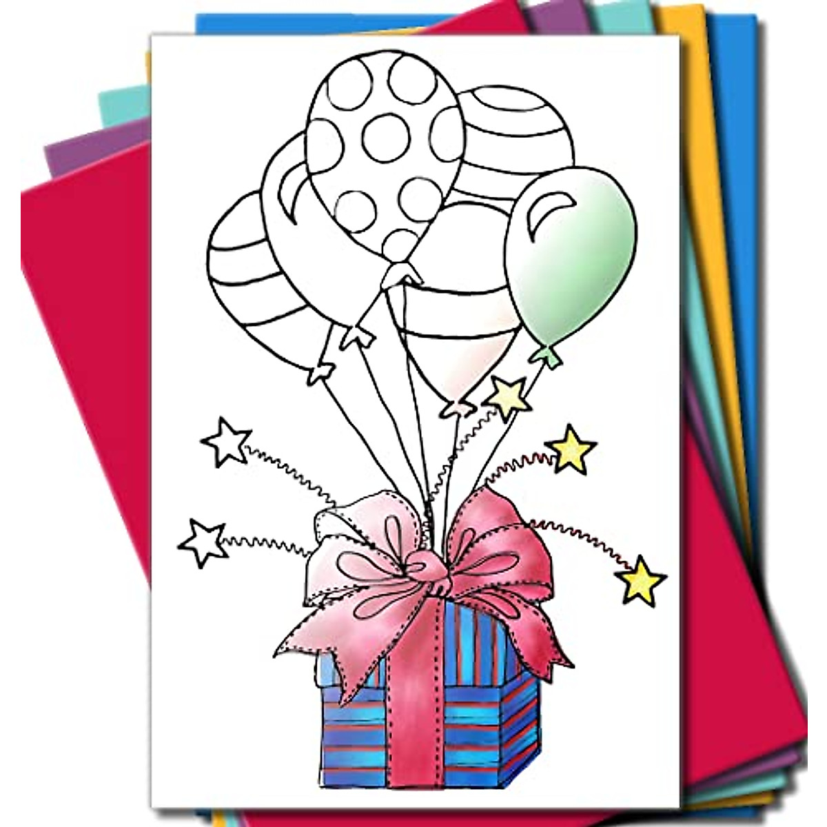 Art Eclect Adult Coloring Greeting Cards for Birthday, Anniversary and Every Occasion (10 Cards With 10 Different Unique Designs and 10 Colored Envelopes Included, Set A/Rainbow)