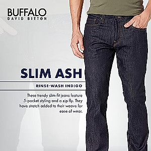 Buffalo David Bitton Men's Slim Ash Jeans, Rinse Wash Indigo, 34x32