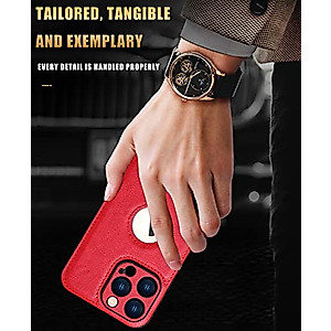 SunRemex Logo Visible for iPhone 13 Pro Max Case with Tempered Glass Screen Protector, Non-Slip Grip Vegan Leather Classic Luxury Elegant Thin Cover for iPhone 13 Pro Max (6.7") (Red)