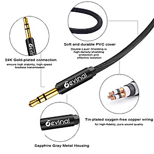Devinal 1/8 to 1/4 Stereo Cable, 6.35mm to 3.5mm TRS Audio Path Cord, Interconnect Adapter Lead with Extra Durable Nylon Braid Gold Plated 10 Feet