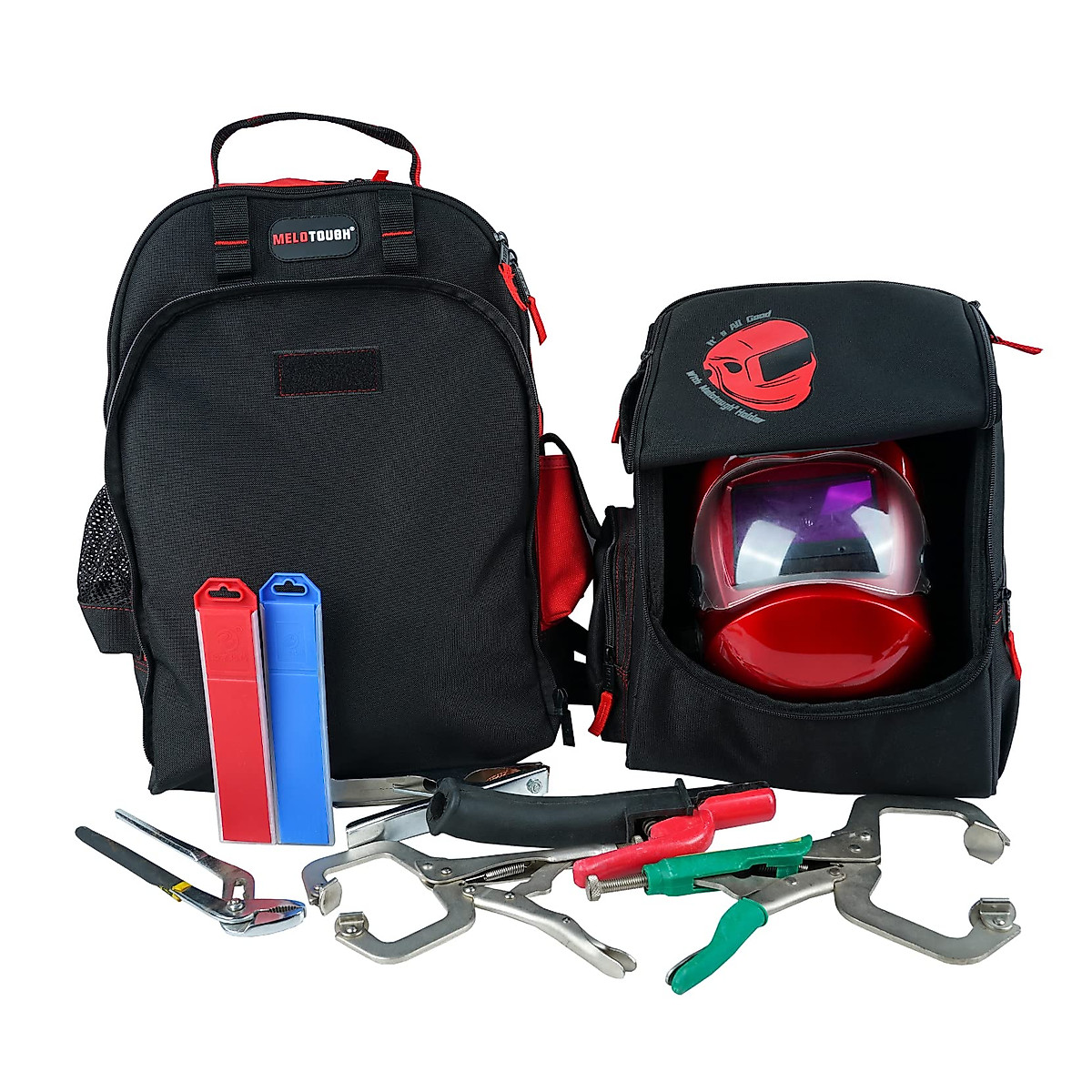 MELOOTUGH Welding Helmet Bag Tool Backpack for Men + Welding Backpack witth large Detacheable Welder Bag for tools and Helmet