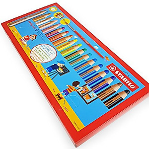 STABILO - Woody 3 in 1 Multi-Media Watercolour Pencils - Jumbo Easy-Grip - Pack of 18 With Sharpener and Brush