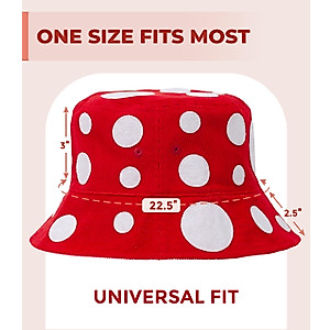 Shrumiez Red Mushroom Hat - Mushroom Bucket Hat for Mario Toad Toadstool Toadette Rave Cosplay Costume Outfit Adult Women Men