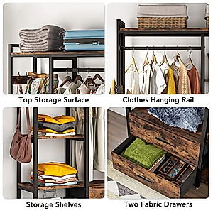 Tribesigns Freestanding Closet Organizer, Clothes Rack with Drawers and Shelves, Heavy Duty Garment Rack Hanging Clothing Wardrobe Storage Closet for Bedroom, Rustic Brown