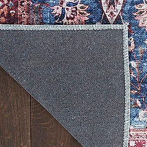 Nourison Brilliance Machine Washable Traditional Vintage Blue/Brick 7'10" x 9'10" Area -Rug, Easy -Cleaning, Non Shedding, Bed Room, Living Room, Dining Room, Kitchen (8x10)
