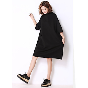 LAI MENG FIVE CATS Women's Casual 3/4 Sleeve Turtleneck Oversized Loose Sweatshirt Pullover Top ONE Size Black