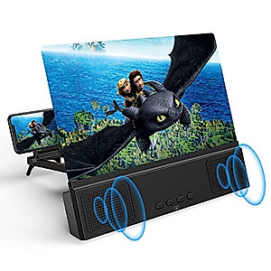 12" Phone Screen Magnifier with Bluetooth Speakers - 3D HD Magnifying Projector Screen Enlarger for Movies, Videos, Games - Foldable Cell Phone Stand with Screen Amplifier - Supports All Smartphones