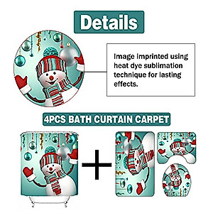 NEWSUYAA Christmas Shower Curtain for Bathroom, 4 PCS Merry Xmas Santa Claus Elk Snowman Bath Decor with Hooks 72x72 Inch (Dark Blue)