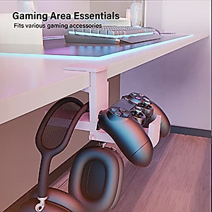 Dual Headphone Stand Holder - EURPMASK 2 in 1 PC Gaming Headset Hooks, 360 Degree Rotating Headphone Hanger with Adjustable Clamp & Cable Clip Organizer, Headset Mount Under Desk Earphone Clamp-Pink