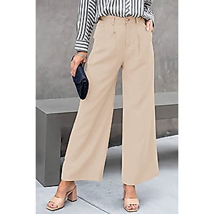 PRETTYGARDEN Women's Casual Summer Work Pants High Waisted Palazzo Pant Flowy Wide Leg Trousers with Pockets (Apricot,Medium)