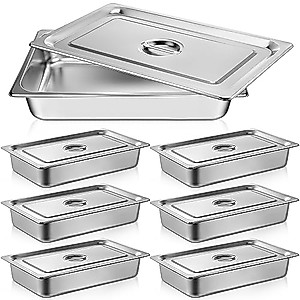 Dandat 6 Pack Full Size Steam Table Pans Deep Hotel Pan with Lid Thick Stainless Steel Pans Restaurant Commercial Trays Steam Food Containers for Chafing Dish Buffet, 20.8 x 12.8 x 3.9 Inch