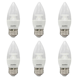 Sunlite LED B11 Clear Chandelier Light Bulb, 4.5 Watts (40W=), 300 Lumens, 120 Volts, Dimmable, Medium E26 Base, Energy Star, 90 CRI, ETL Listed, Torpedo Tip, 2700K Soft White, 6 Pack