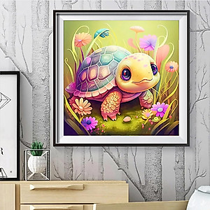 ijbnhd Turtle Diamond Painting Kits,Diamond Art Kit,Cute Turtle Paint by Numbers for Adults Beginner 5D Diamond Painting Kits for Adults Full Drill Round for Wall Decor12x12in