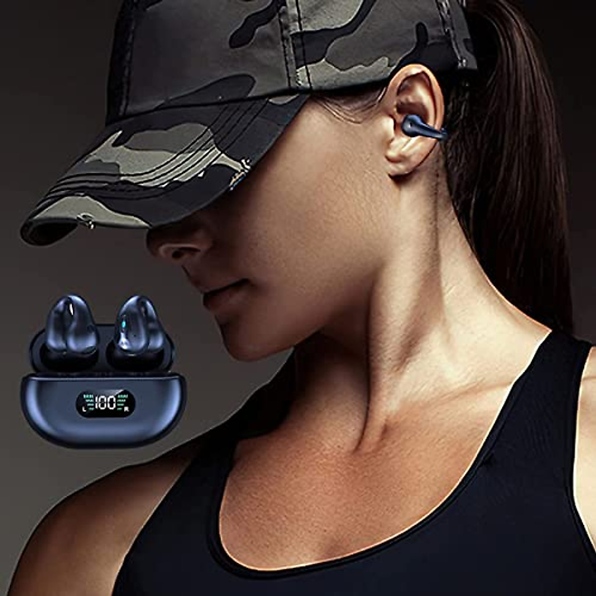 AAOCLO Wireless Ear Clip Bone Conduction Headphones, Wireless Bluetooth Headset, Bone Conduction Clip Ear Noise Reduction Sports Running Waterproof Noise Reduction (White)