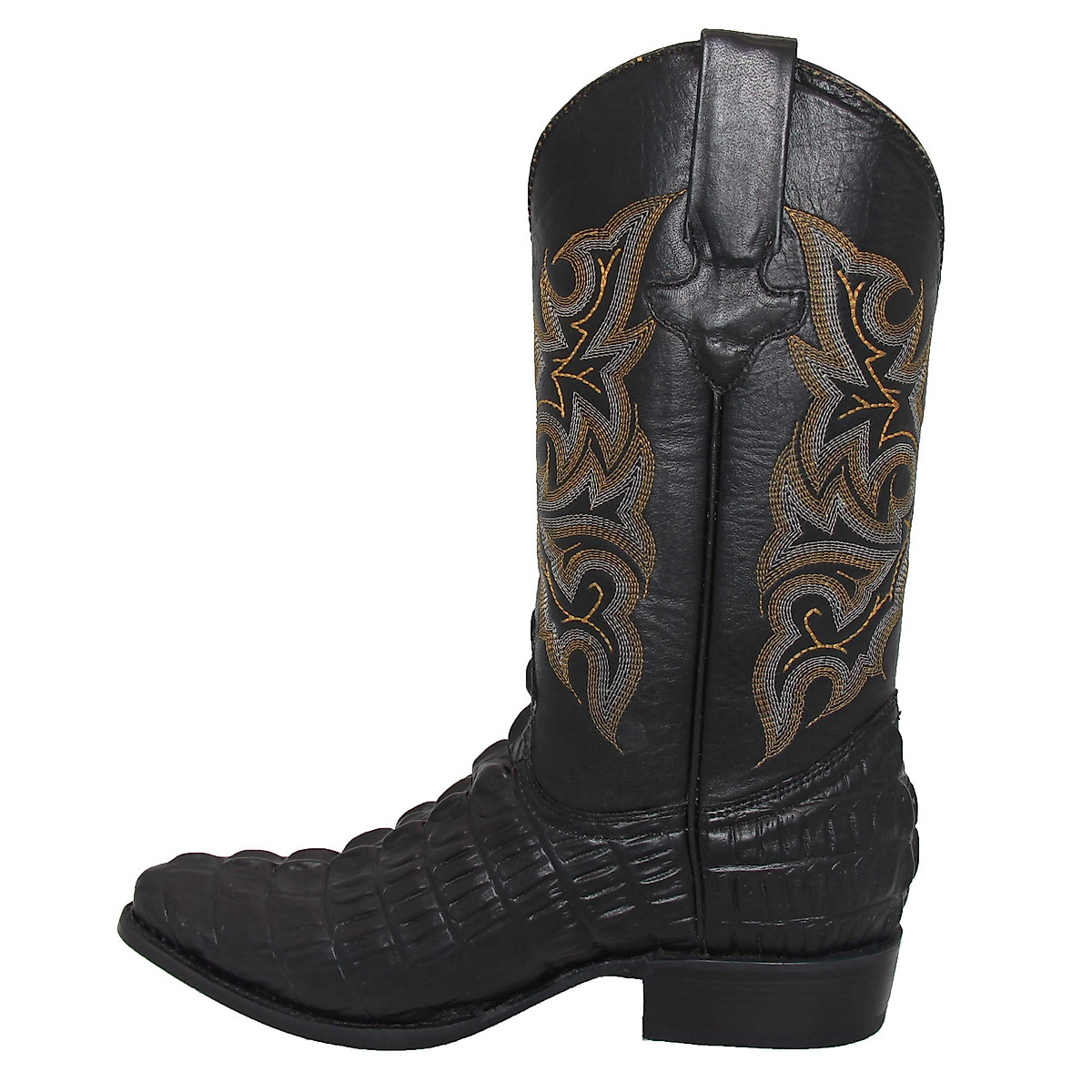 Western Shops Mens Leather Crocodile Alligator Design Cowboy Western Boots with Free Belt (6.5,Black)