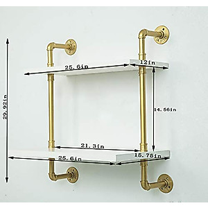 Gold,Industrial Retro Wall Mount Iron Pipe shelves,Microwave Oven Rack- Wall mounted Microwave Oven Shelf Stand,Storage Organizer For Kitchen,Oven,Toaster,Utensils,Spice,Mitts and more