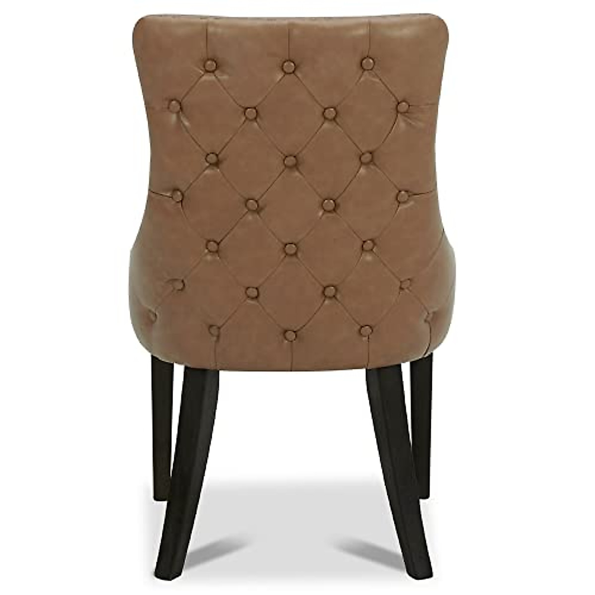 Watson & Whitely Upholstered Tufted Dining Chairs with High Back, Faux Leather Finish and Solid Wood Legs in Brushed Espresso, Set of 2, Saddle Brown