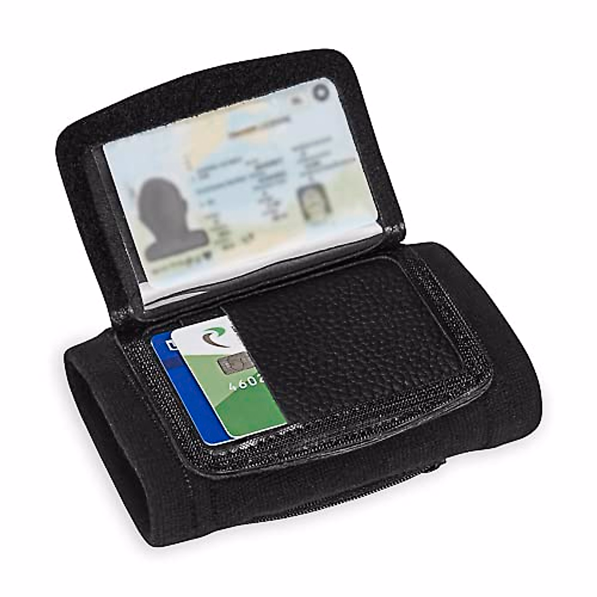 FLEXX ID TREKK Wearable Wallet with ID Badge Holder for Quick Hands-Free Access, Secure Wallet featuring 3 Card Slots & Convenient Zipper Pocket (Black, Textured Leather)